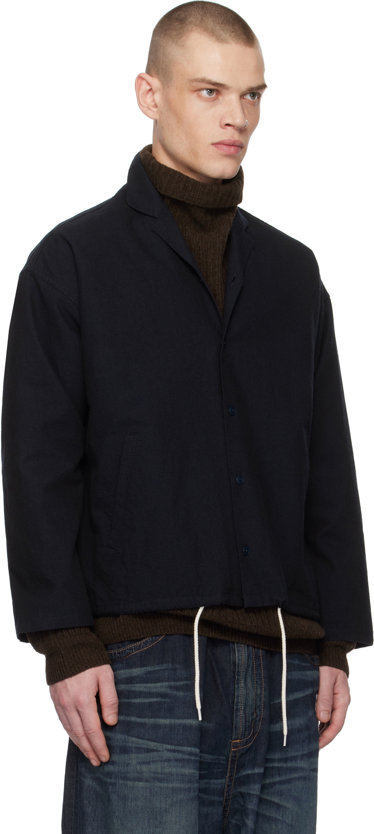 nanamica Navy Cotton Wool Deck Jacket Nanamica