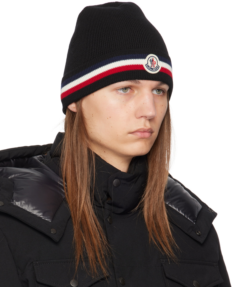Moncler Black Tricolor Wool Beanie Moncler