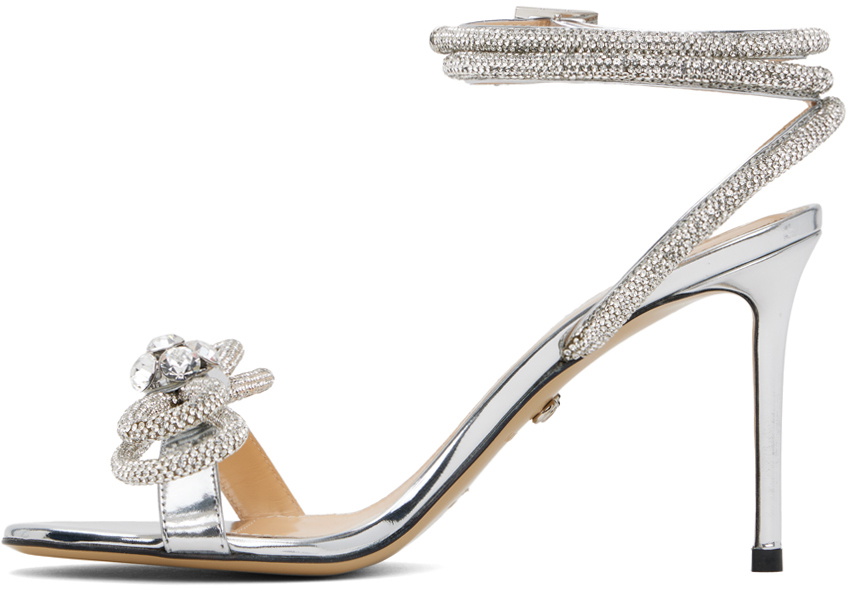 MACH & MACH Silver Double Bow 95 Heeled Sandals MACH & MACH