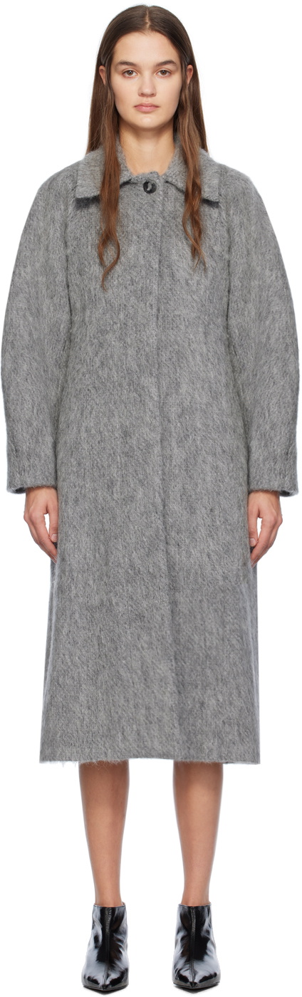 GANNI Gray Fluffy Coat GANNI