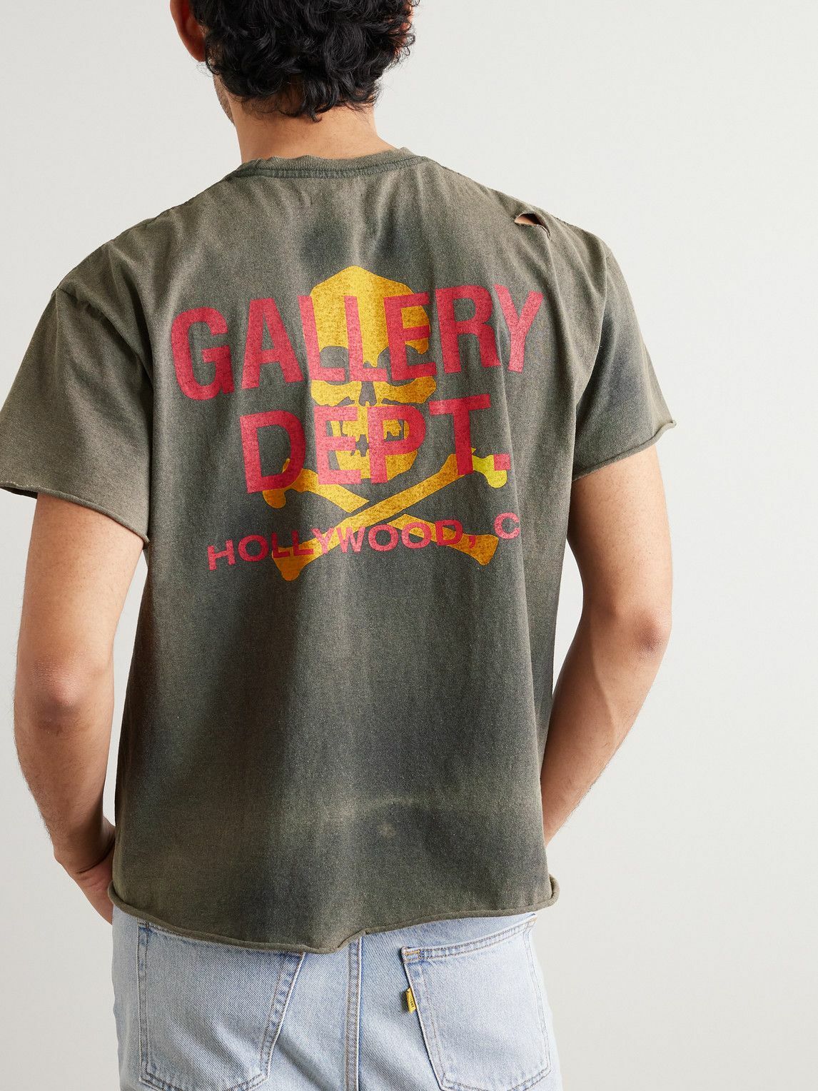 Gallery Dept. - Distressed Logo-Print Cotton-Jersey T-Shirt - Gray ...