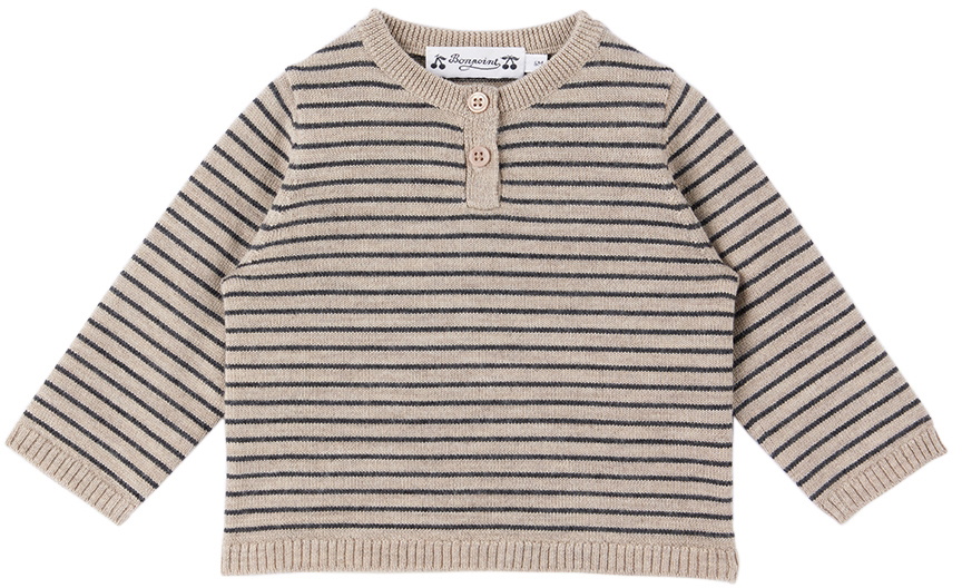 Bonpoint Baby Taupe & Navy Boum Sweater Bonpoint