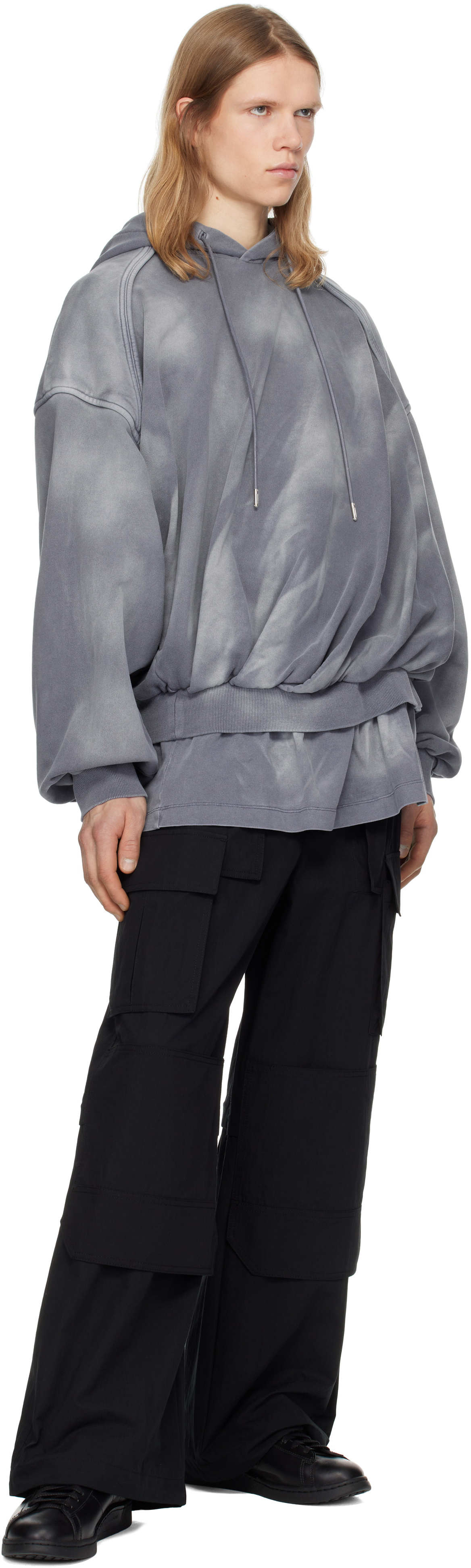 Juun.J Blue Layered Twisted Hoodie Juun.J