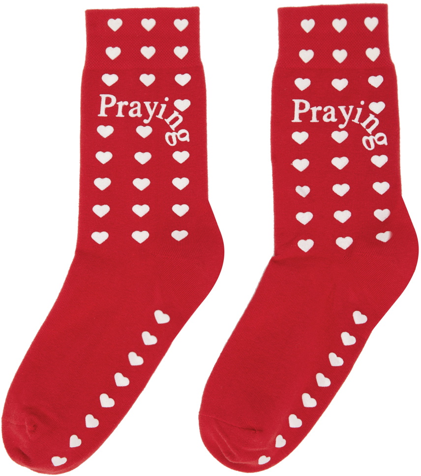 Praying Red Hospital Socks Praying