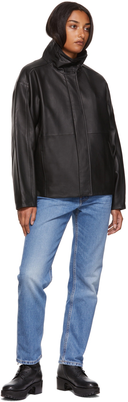 Frame Black Structured Leather Bomber Jacket Frame Denim