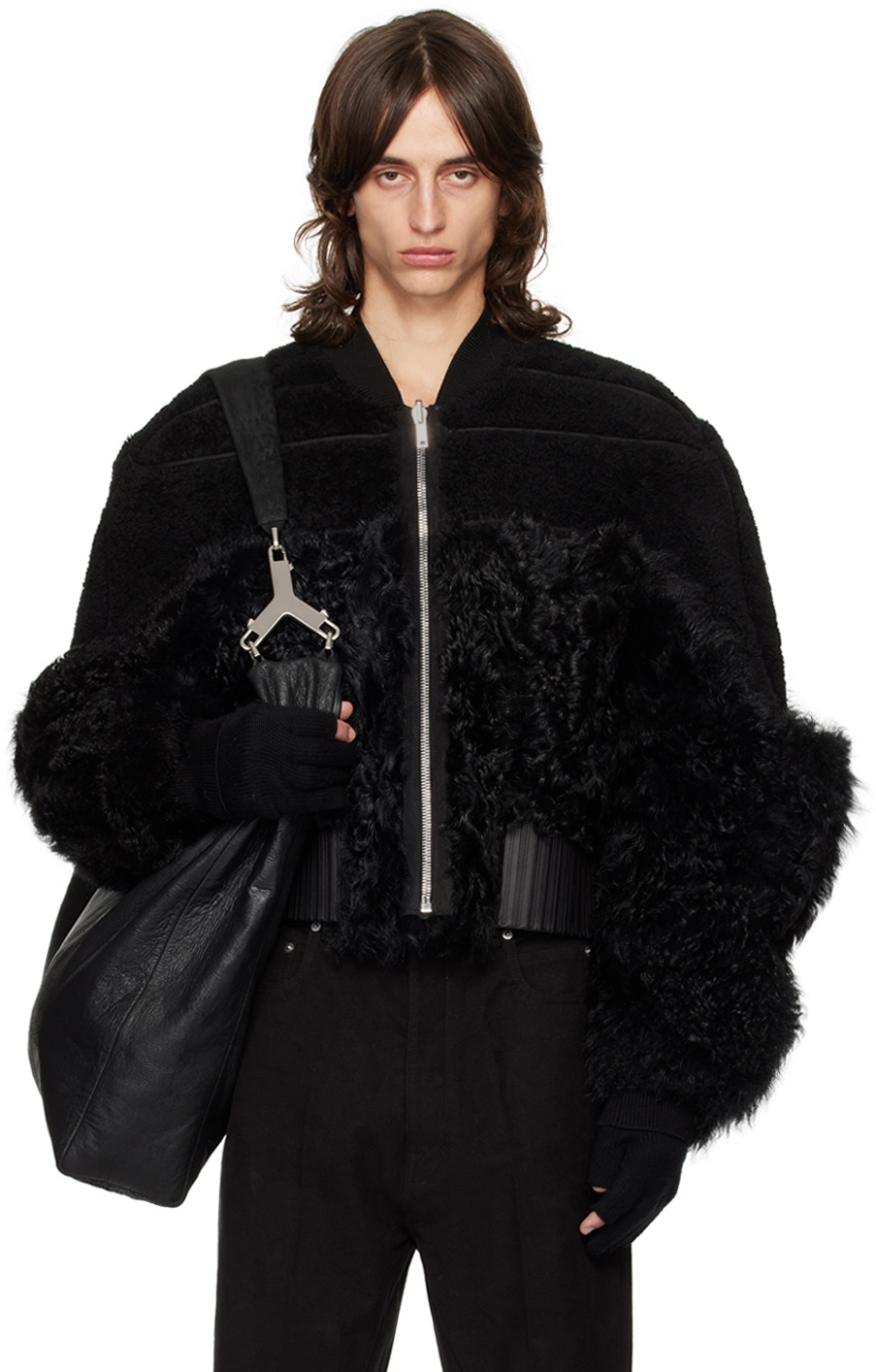 Rick Owens Black Porterville Girdered Reversible Shearling Bomber ...