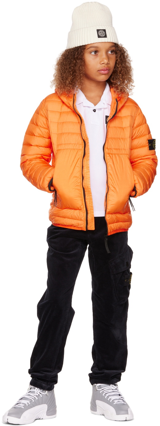 Stone Island Junior Kids Orange Quilted Down Jacket Stone Island Junior