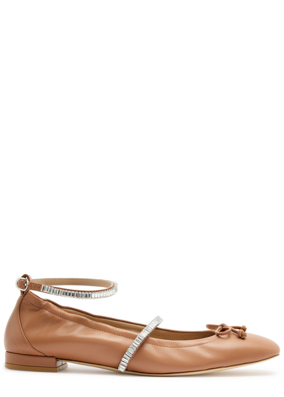 Stuart Weitzman Stefanie Embellished Leather Ballet Flats Tan Stuart ...