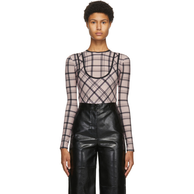 Markoo Pink The Plaid Tank Cut Bodysuit Markoo