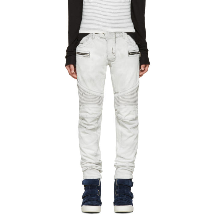 Balmain Grey Biker Jeans Balmain