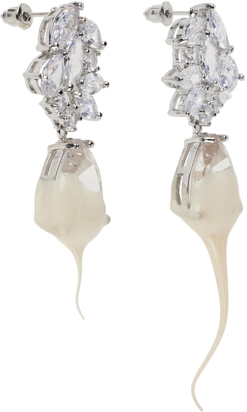 Ottolinger Silver & Off-White Diamond Dip Earrings Ottolinger