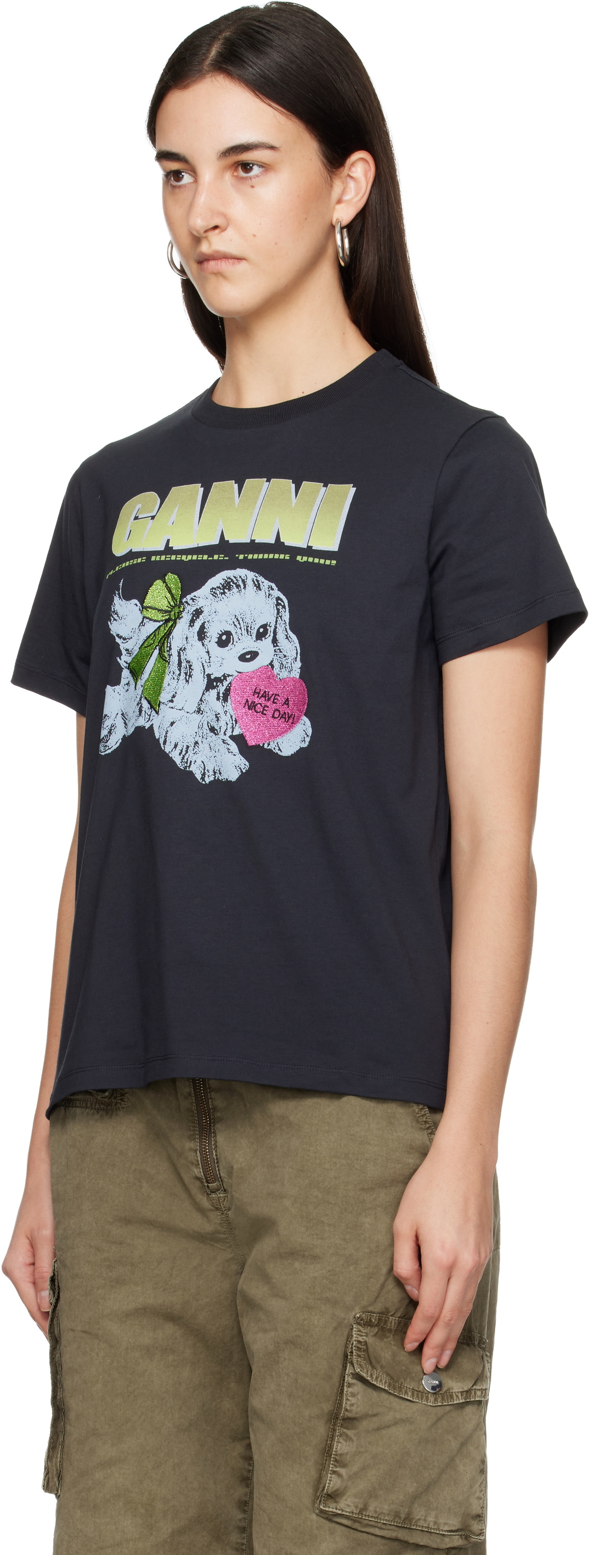GANNI Black Puppy T-shirt GANNI