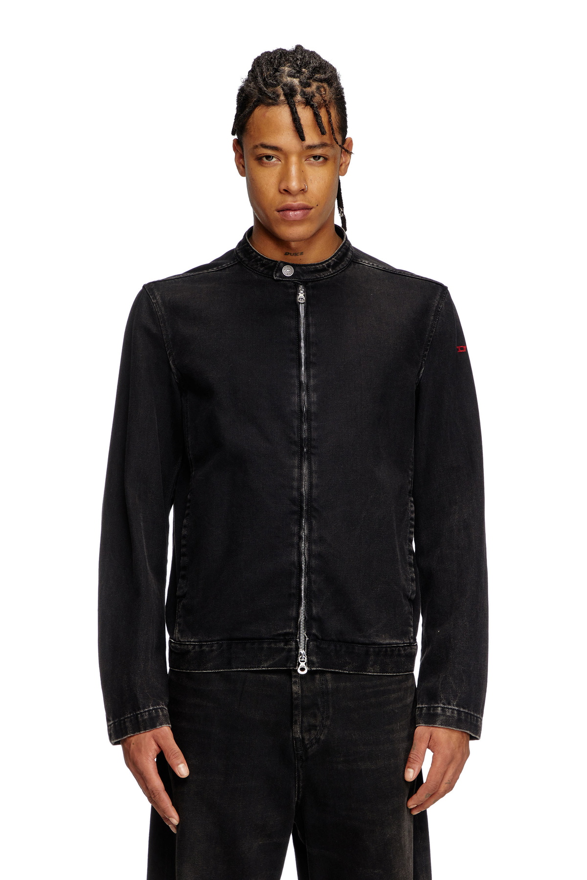 Diesel Moto jacket in clean-wash denim - Denim Jackets Mens in Black Diesel