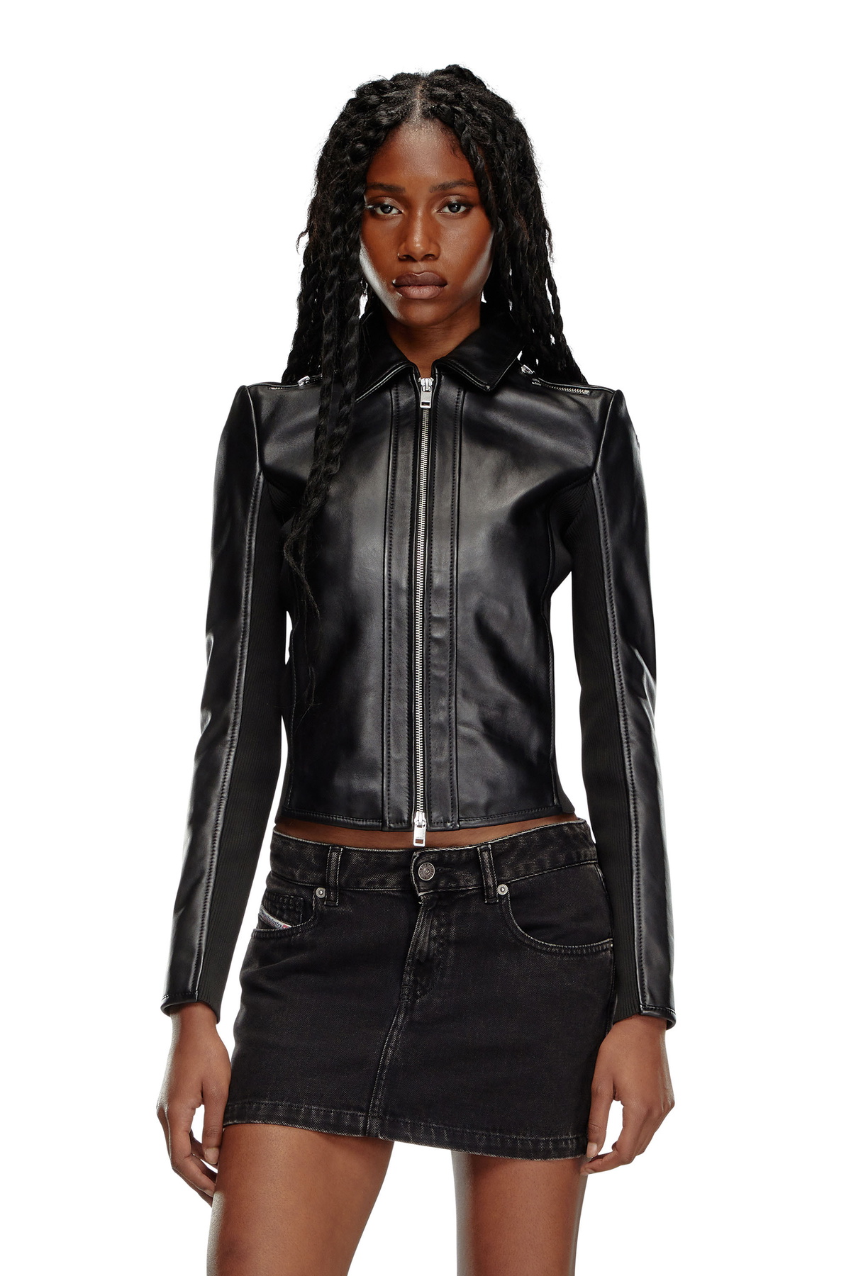 Diesel Black & Gray L-Fox Leather Jacket Diesel Diesel Black & Gray L-Fox Leather Jacket Diesel