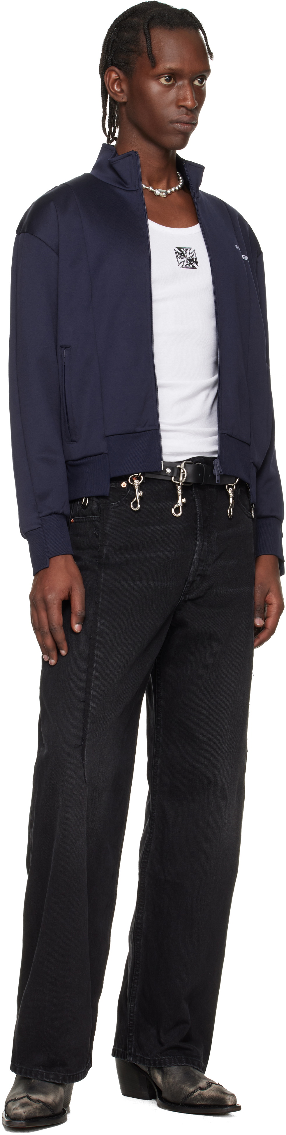 VETEMENTS Navy Cut-Up Athletic Zip-Up Track Jacket Vetements