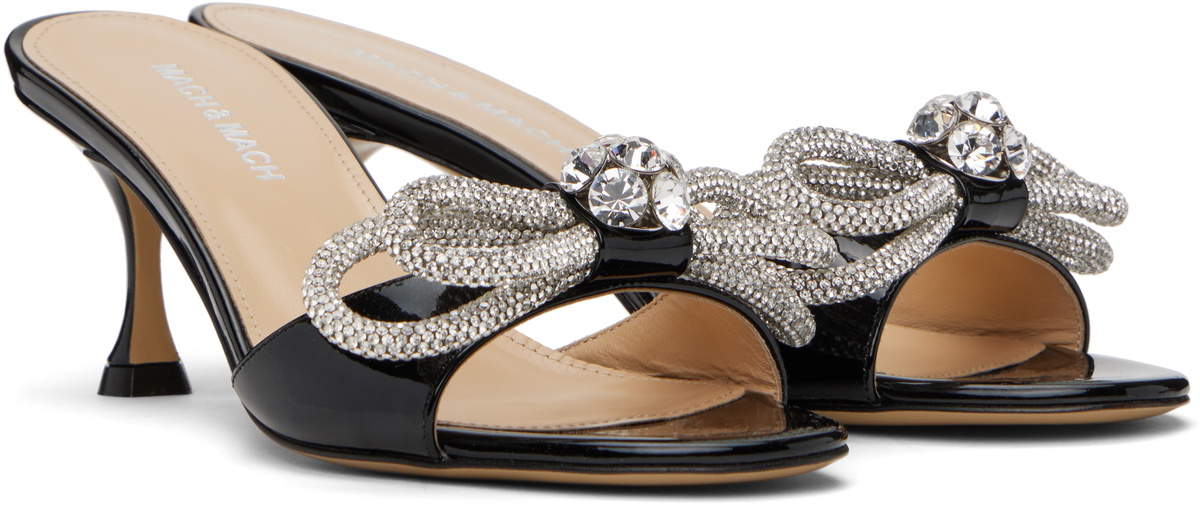 MACH & MACH Black Double Bow Patent Mules MACH & MACH