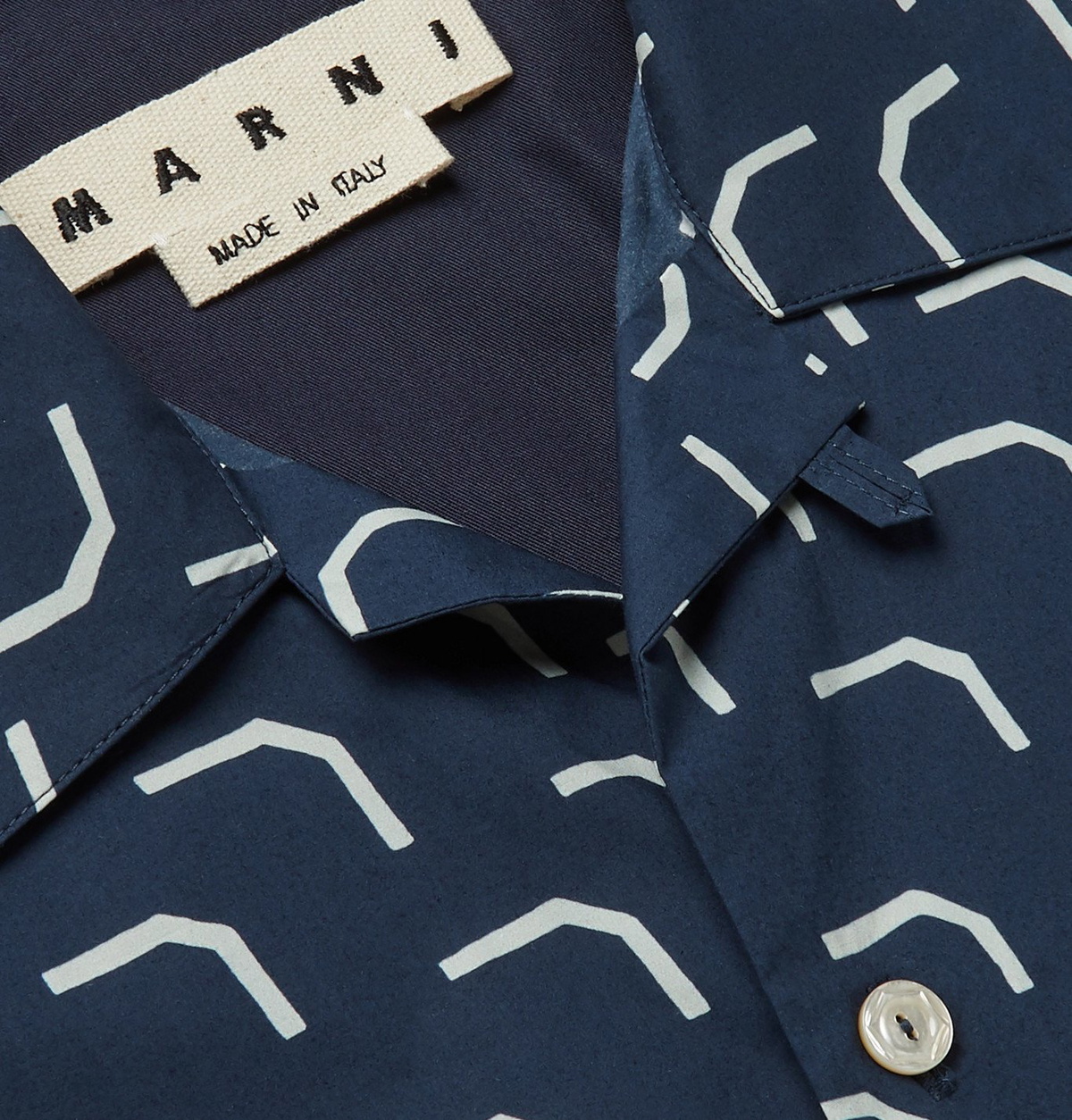 Marni - Convertible-Collar Printed Cotton Shirt - Blue Marni