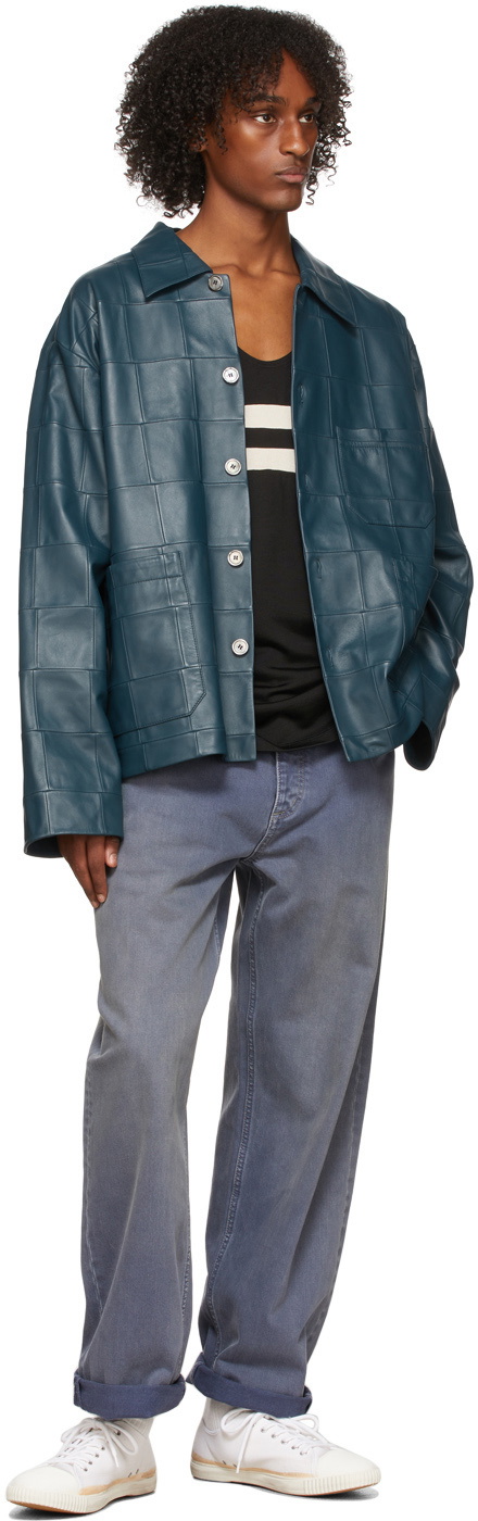 Acne Studios Blue Patchwork Leather Jacket Acne Studios