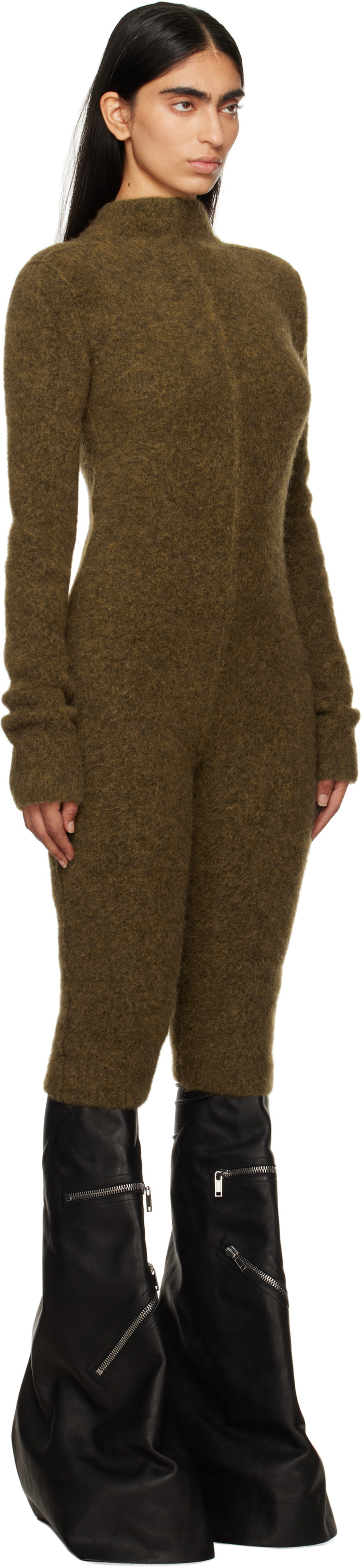 Rick Owens Tan Porterville Alpaca Knit Headon Jumpsuit Rick Rick Owens Tan Porterville Alpaca Knit Headon Jumpsuit Rick