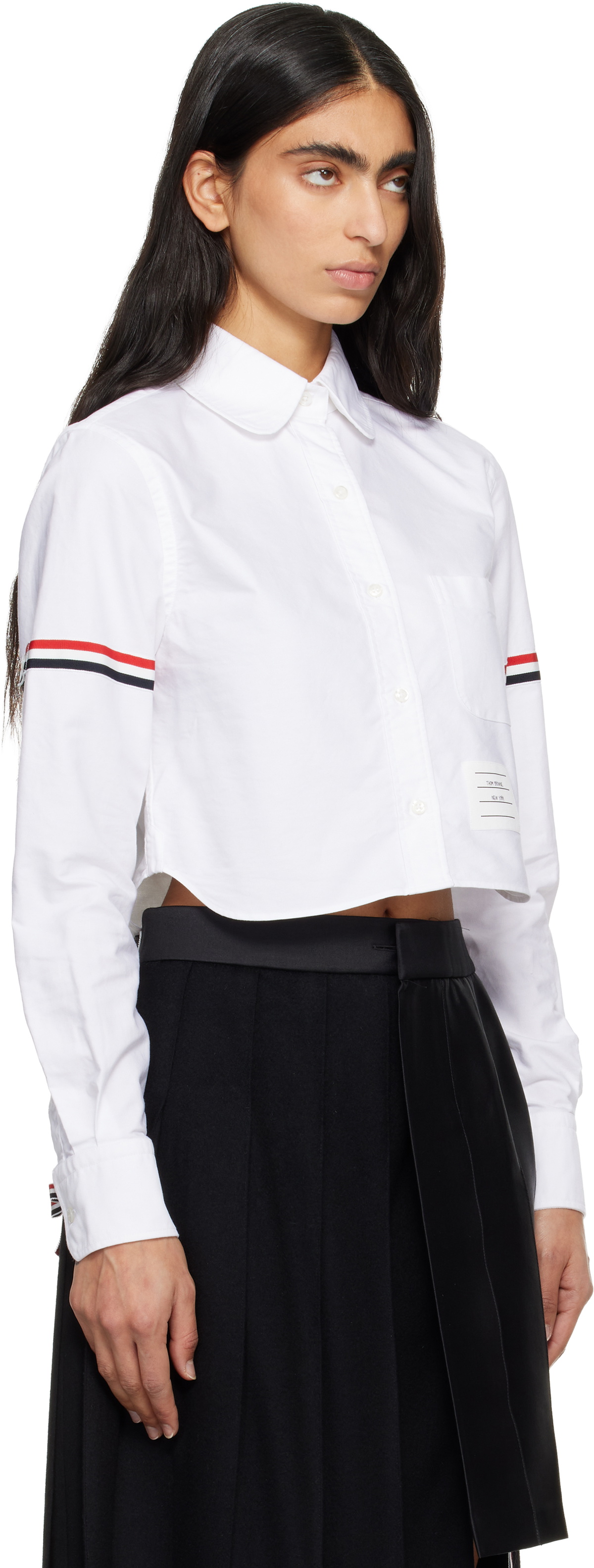 Thom Browne White Oxford Armband Cropped Round Collar Shirt Thom Browne