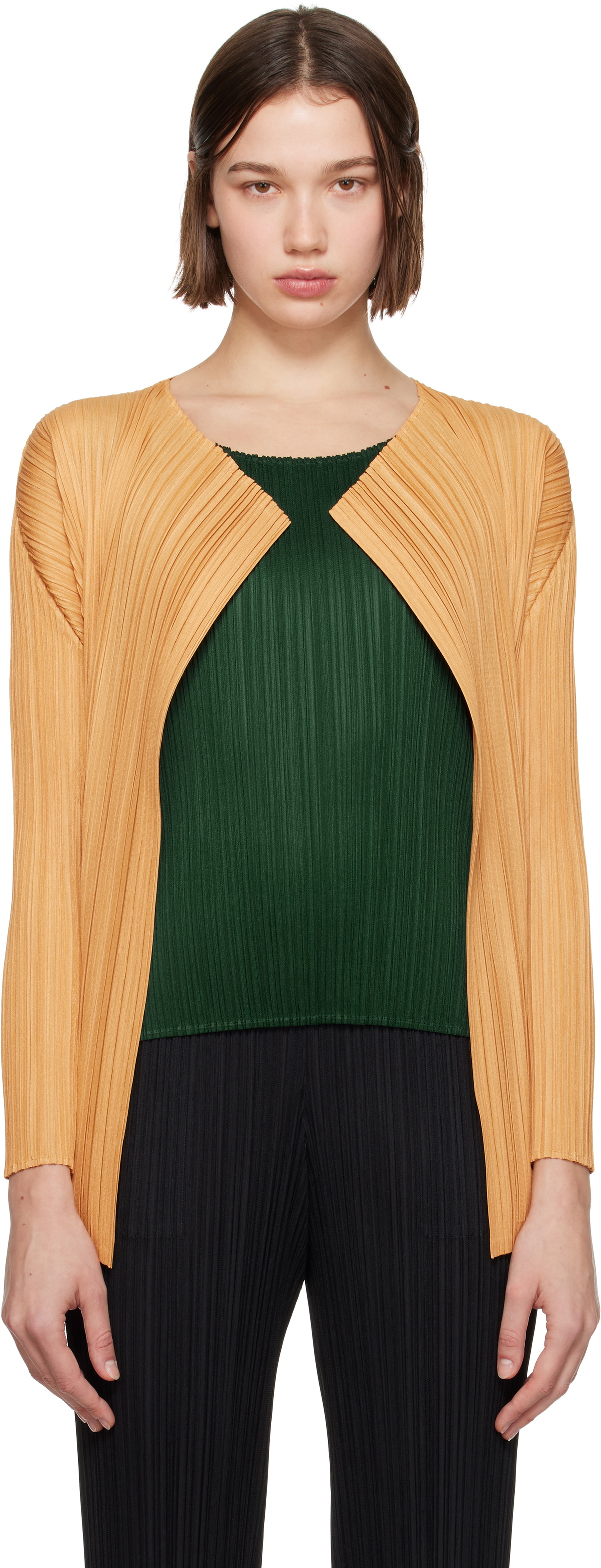 PLEATS PLEASE ISSEY MIYAKE Orange Mellow Pleats Cardigan Pleats Please ...