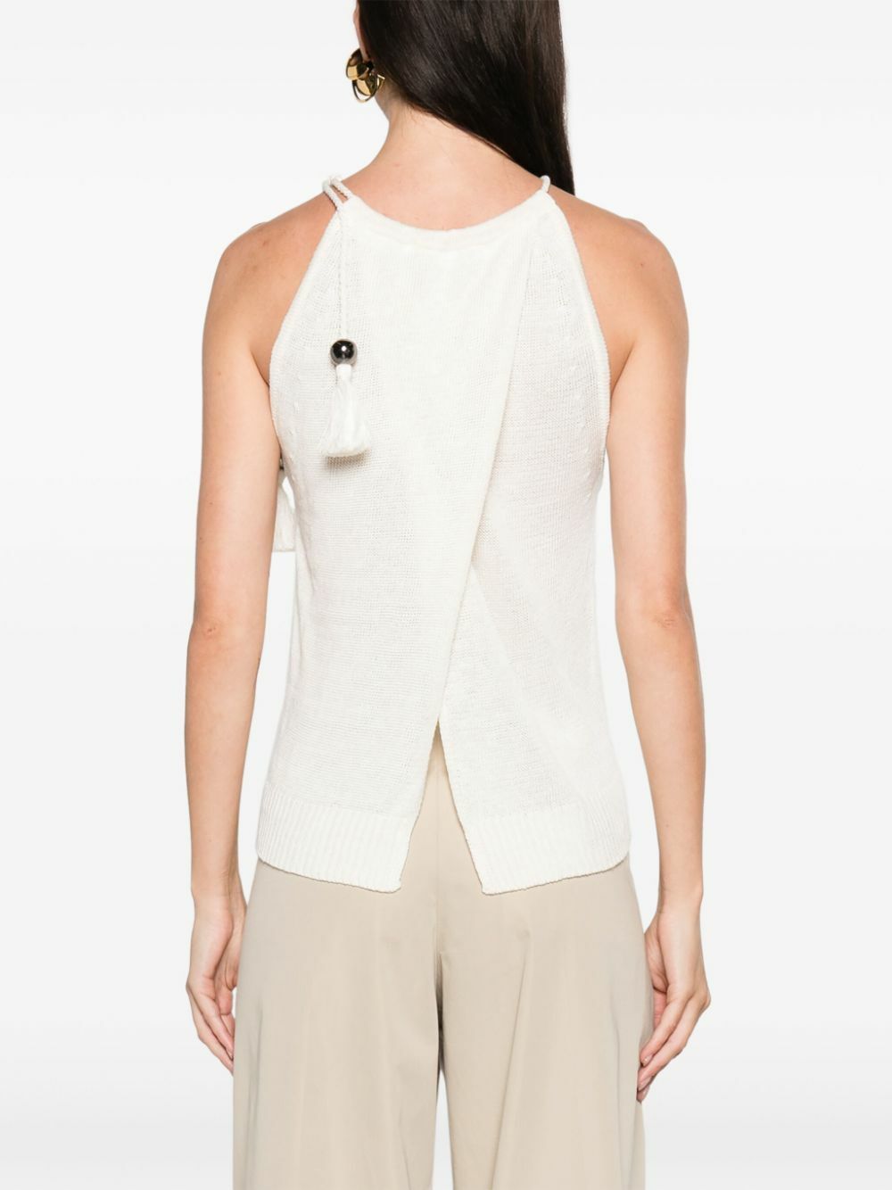 Max Mara Neutral Tasselled Knitted Linen Top Max Mara