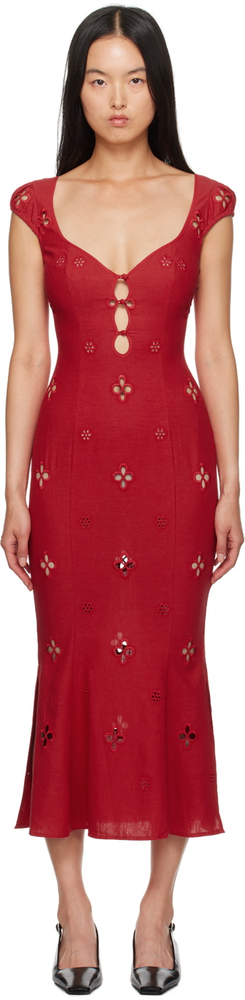 Mirror Palais Red Maria En Morango Midi Dress