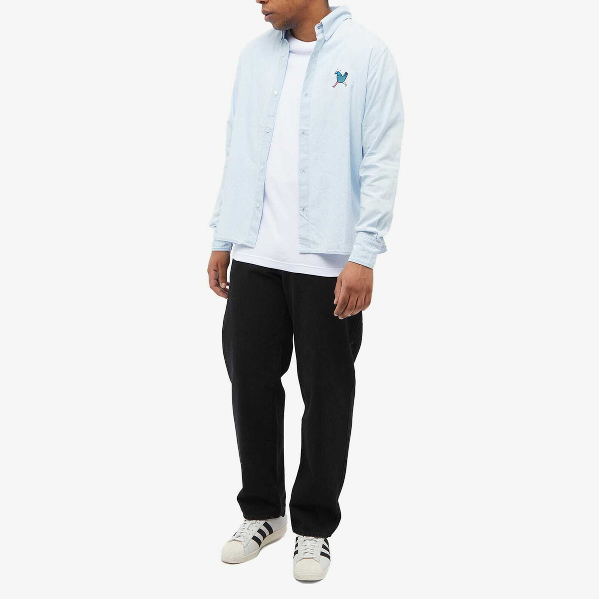By Parra Men's Annoyed Chicken Shirt in Bleached Denim By Parra
