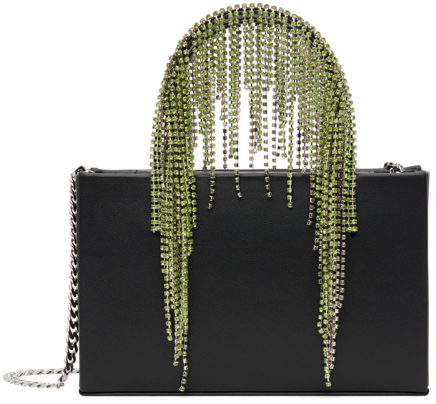 KARA Black Medium Crystal Fringe Shoulder Bag Kara