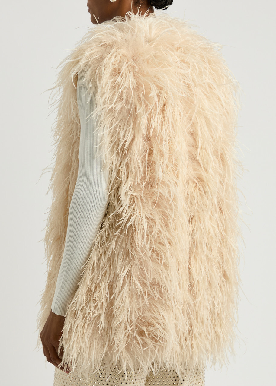 Alice + Olivia Chander Feather Gilet Cream Alice + Olivia