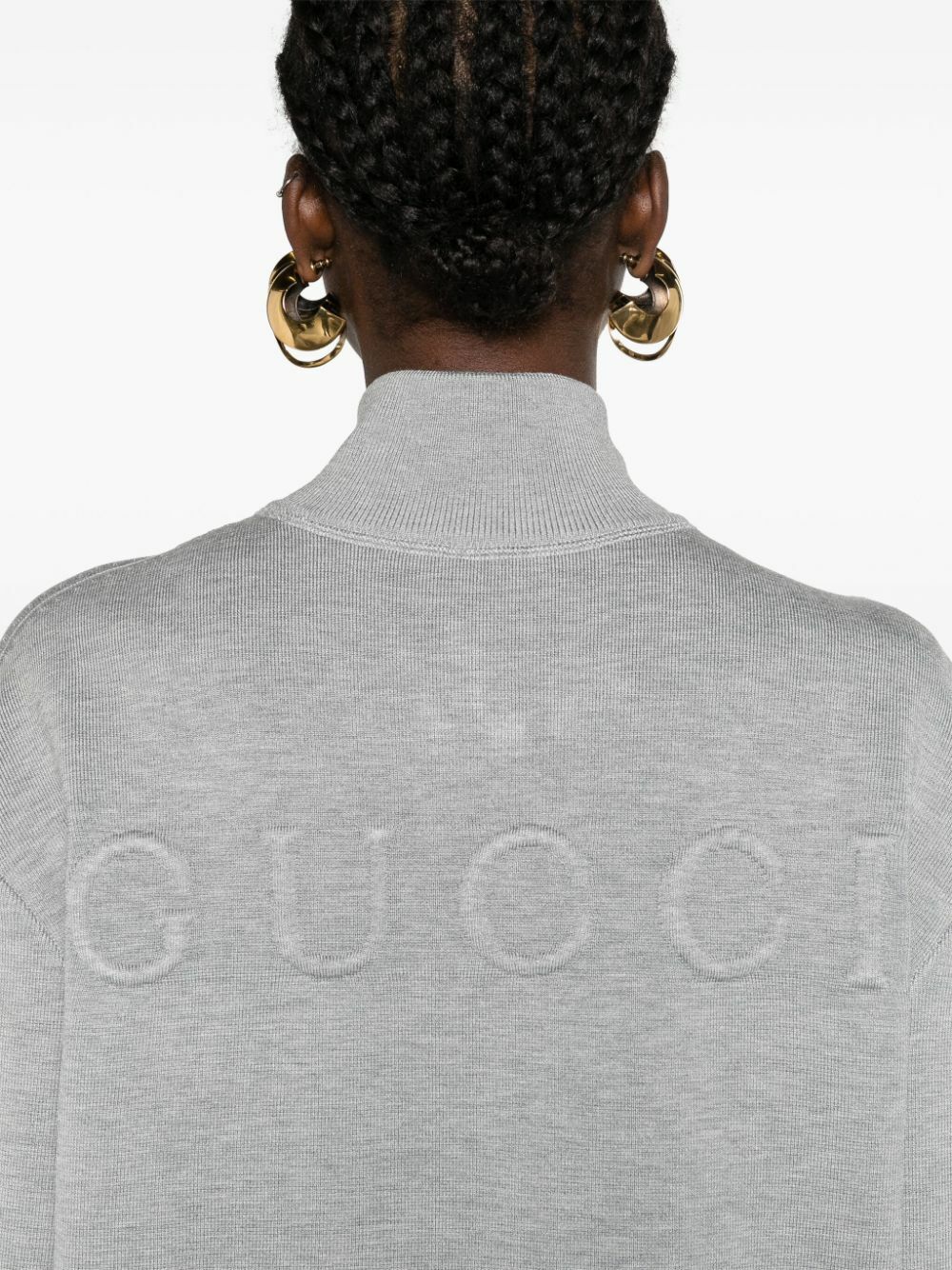 Gucci Grey Raised-Logo Zip-Up Cardigan Gucci