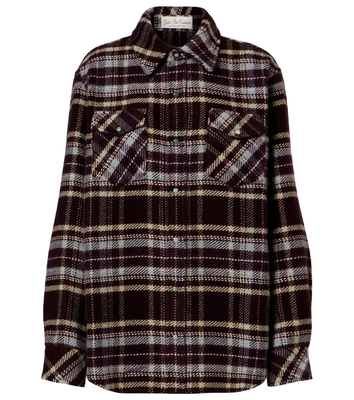 God's True Cashmere Plaid cashmere shirt with emeralds God's True Cashmere
