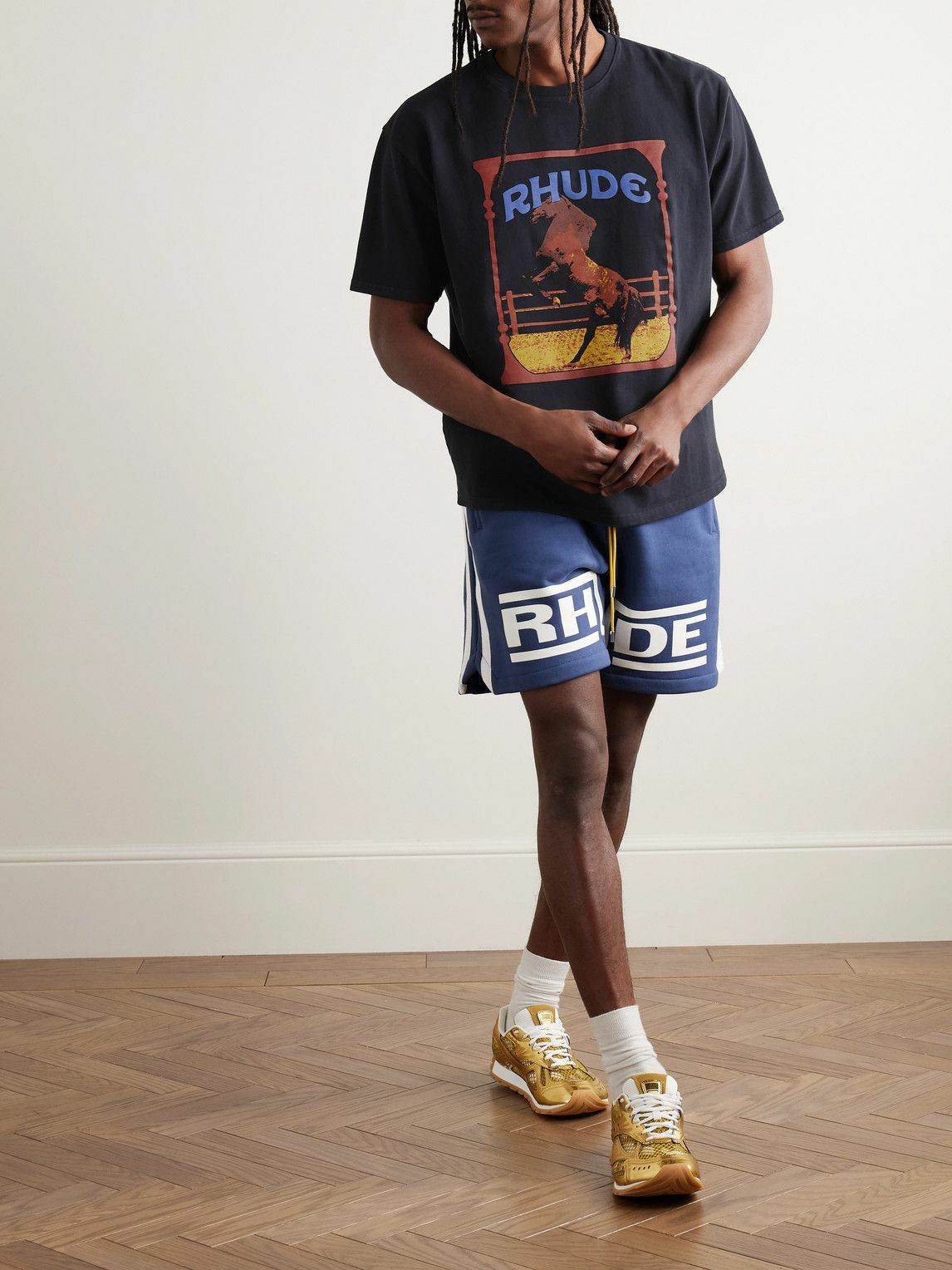 Rhude - Cadre Noir Logo-Print Cotton-Jersey T-Shirt - Black Rhude