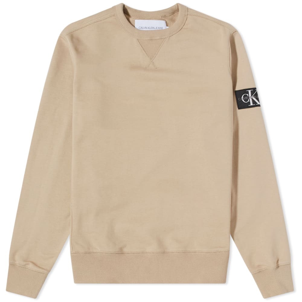 Calvin Klein Men's Monogram Sleeve Badge Crew Sweat in Crockery Calvin ...