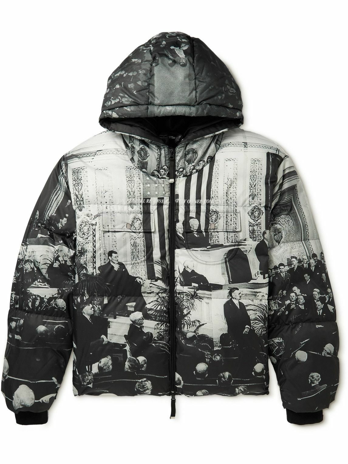 MSFTSrep - Quilted Padded Printed Shell Hooded Jacket - Black MSFTSrep