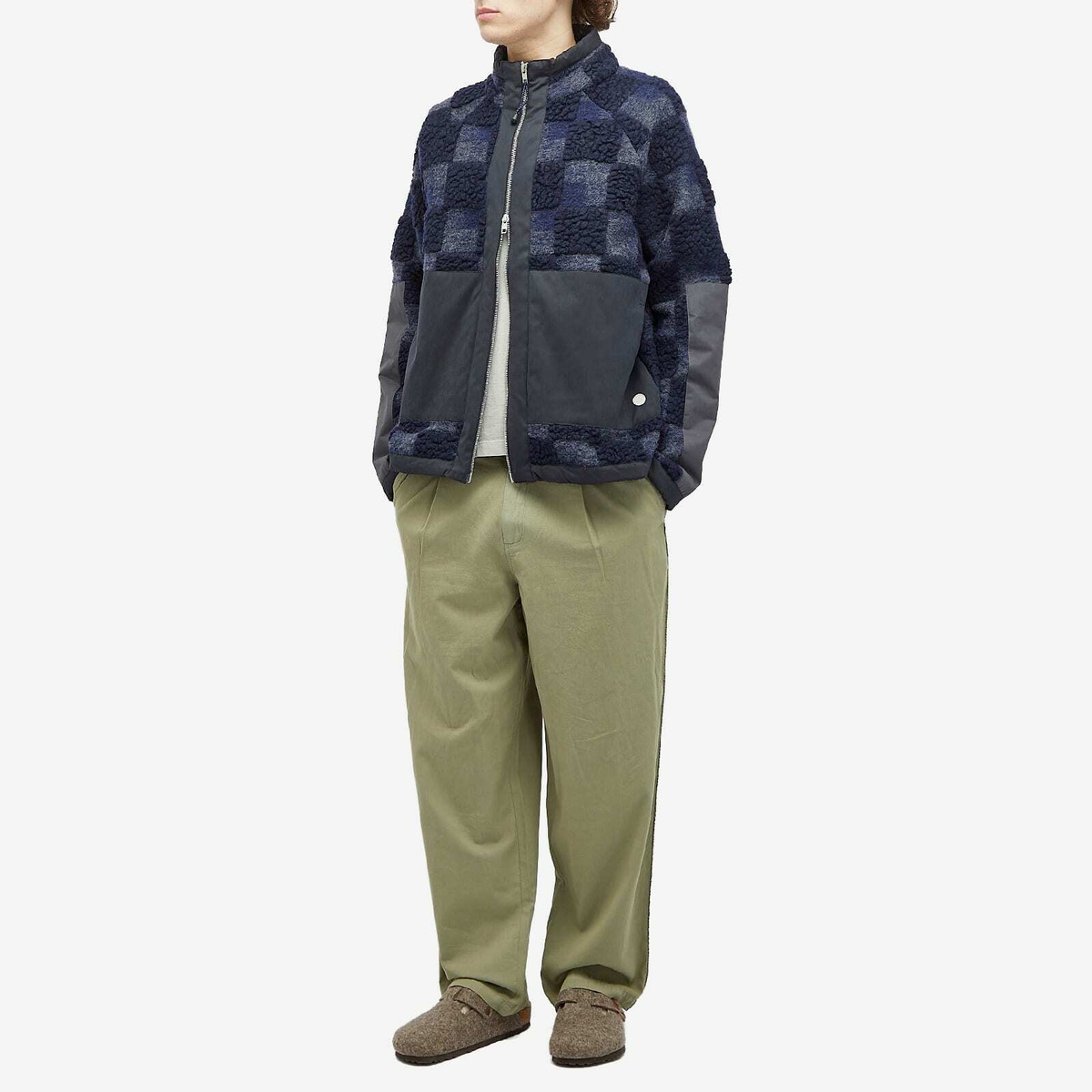 Folk Men's Signal Fleece in Navy Checkerboard Folk