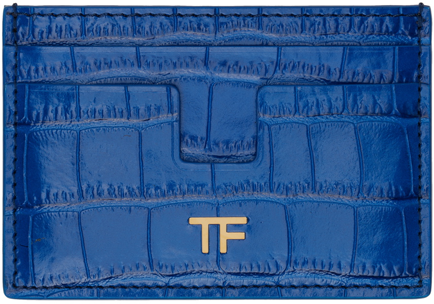 TOM FORD Blue Croc-Embossed Card Holder TOM FORD