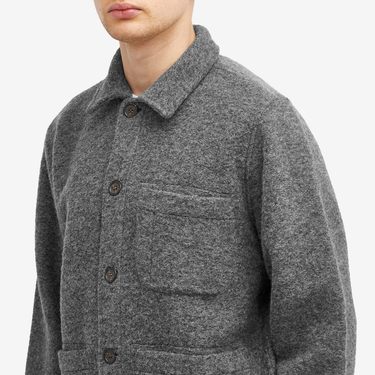 Universal Works Men's Wool Fleece Field Jacket in Grey Marl Universal Works