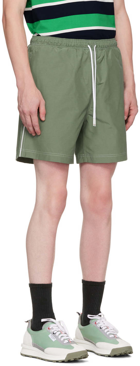 Thom Browne Green Topstitch Track Shorts Thom Browne