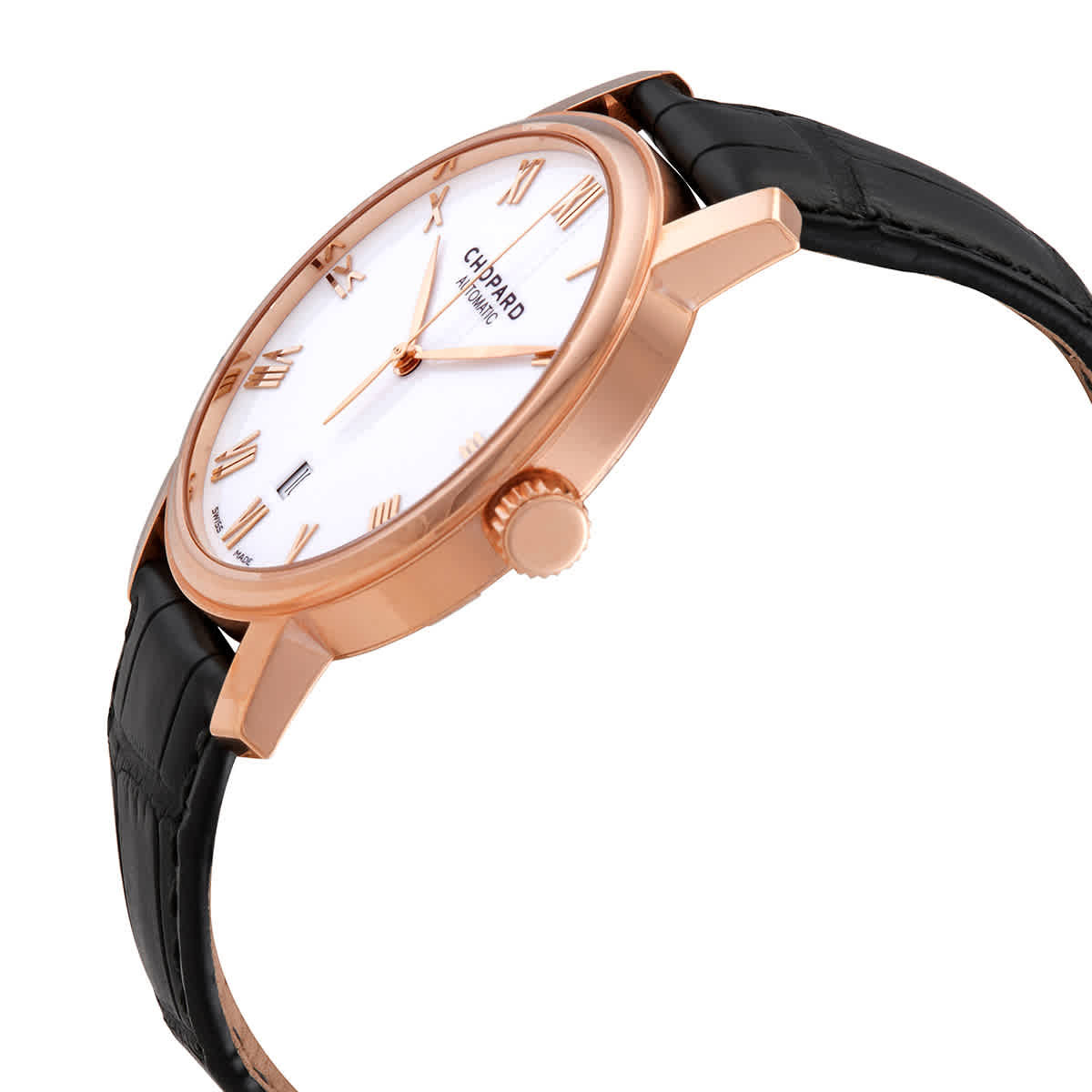 Chopard White Dial 18kt Rose Gold Brown Leather Mens Watch 161278-5005 ...