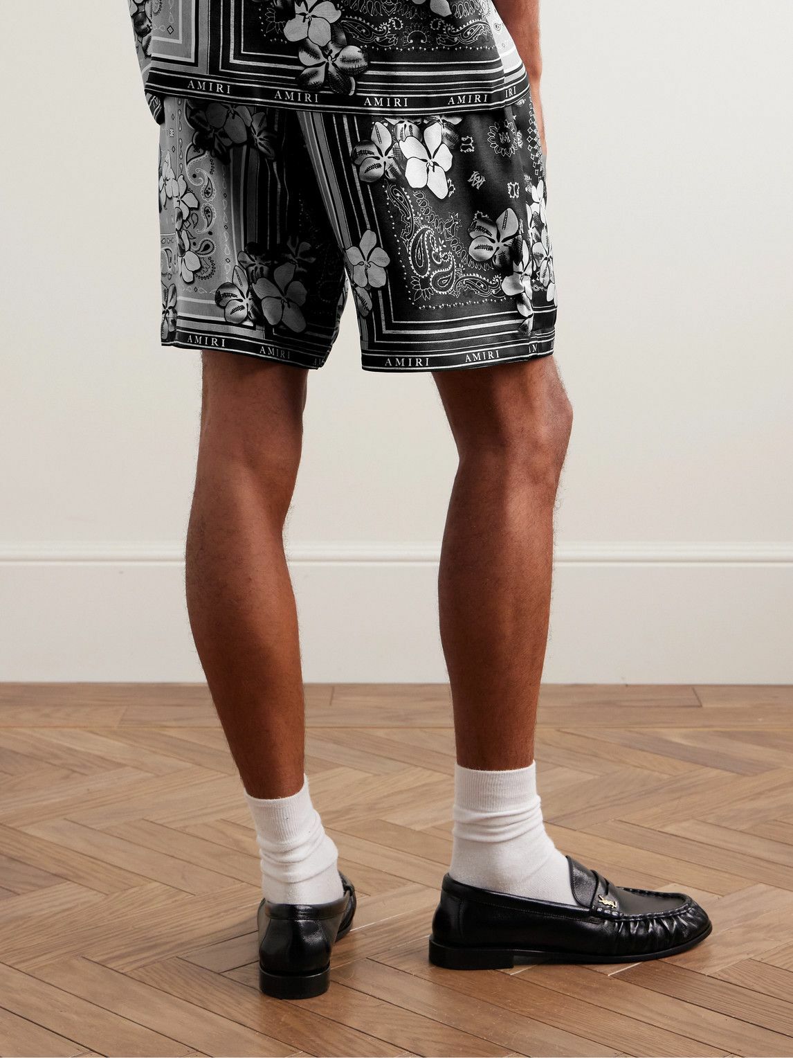 AMIRI - Straight-Leg Printed Silk-Twill Shorts - Gray Amiri