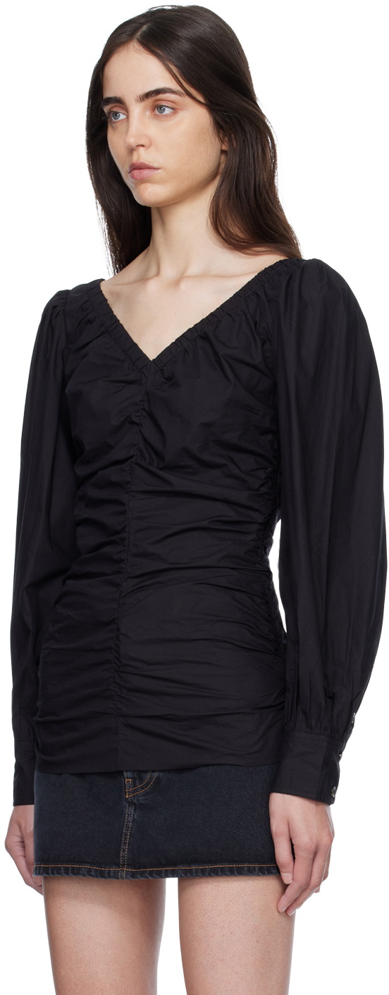 GANNI Black Ruched Blouse GANNI
