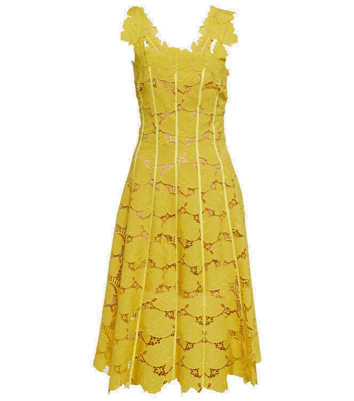 Oscar De La Renta Floral Crêpe And Lace Midi Dress Oscar De La Renta