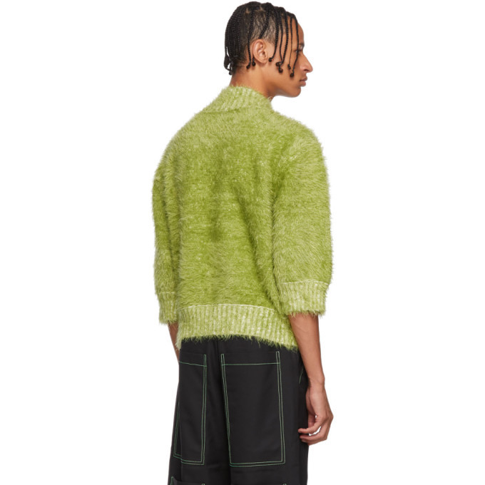 Chin Mens Green Furry Jumper Turtleneck Chin Mens