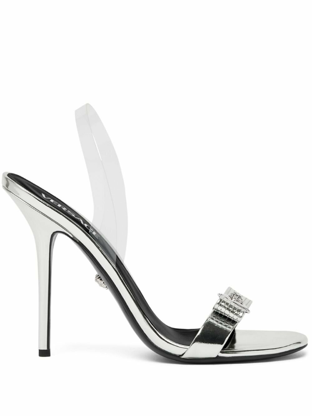 Versace Silver-Tone Gianni Ribbon 110 Leather Sandals Versace