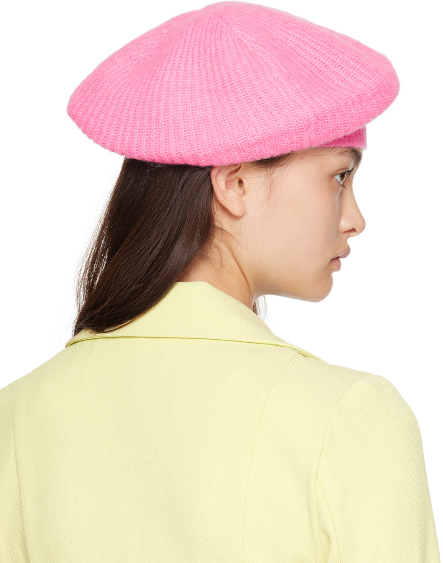 GANNI Pink Ribbed Beret GANNI