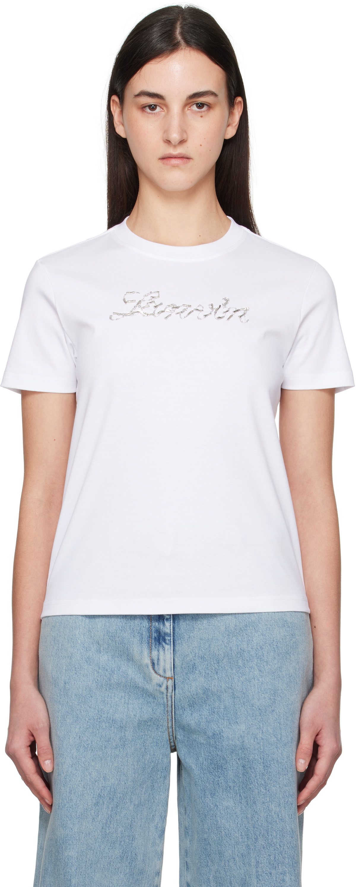 Lanvin White 'Lanvin' Bead Embroidered T-shirt Lanvin