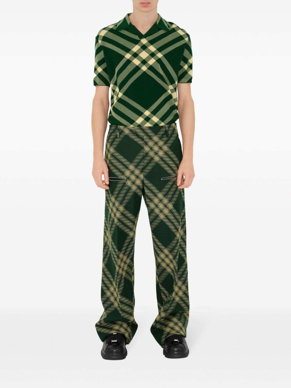 Burberry Green Checked Wool Polo Shirt Burberry