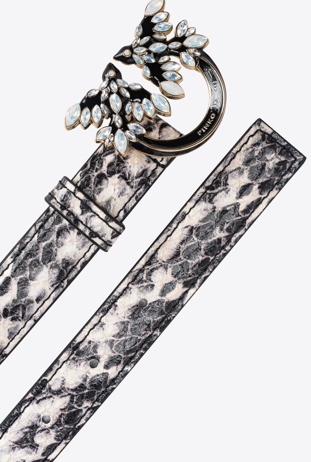 Pinko Pinko Galleria Thin 2cm Reptile Print Belt With Love Birds Buckle ...