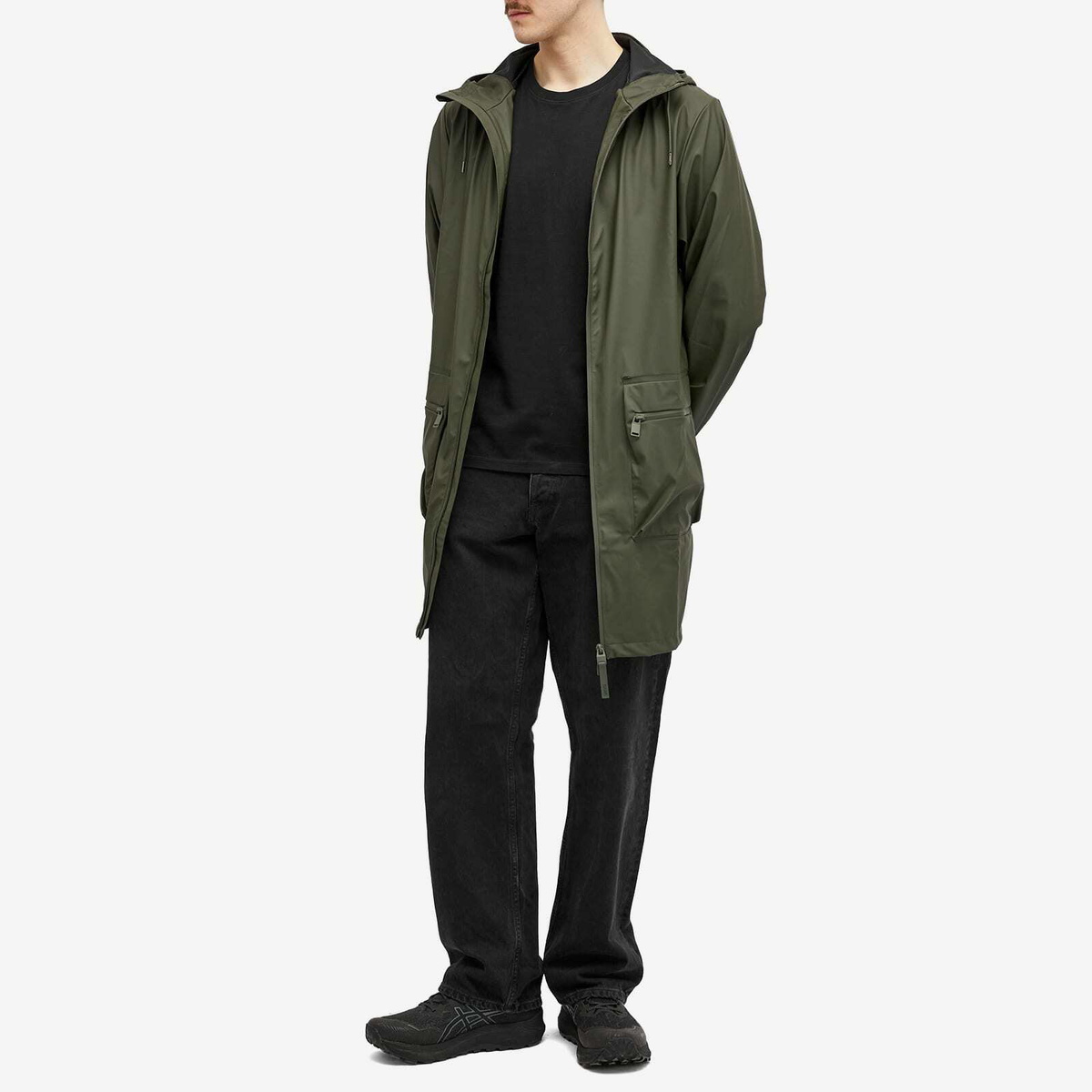 Rains Men's Long Cargo Jacket in Green Rains